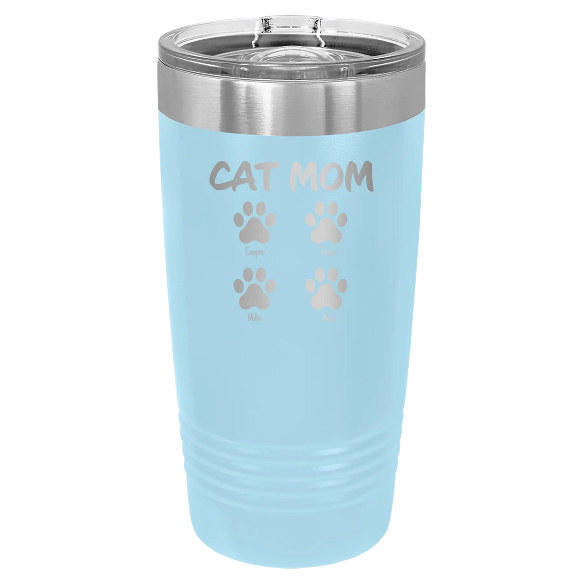 Personalized Cat Dog Mom Dad 4 paws 20 oz Tumbler - Light Blue | Iconic Imprint