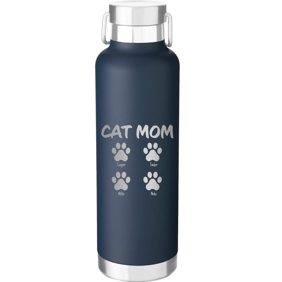 Personalized Cat Dog Mom Dad 4 paws 24 oz Water Bottle - Navy | Iconic Imprint