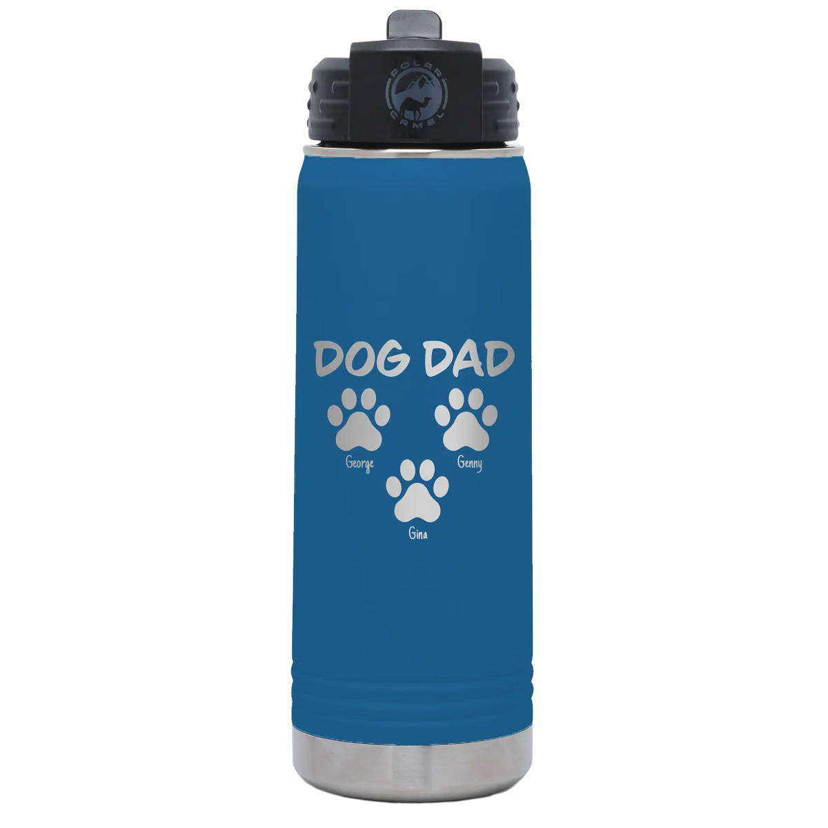 Personalized Cat Dog Mom Dad 3 paws 20 oz Water Bottle - Royal Blue | Iconic Imprint