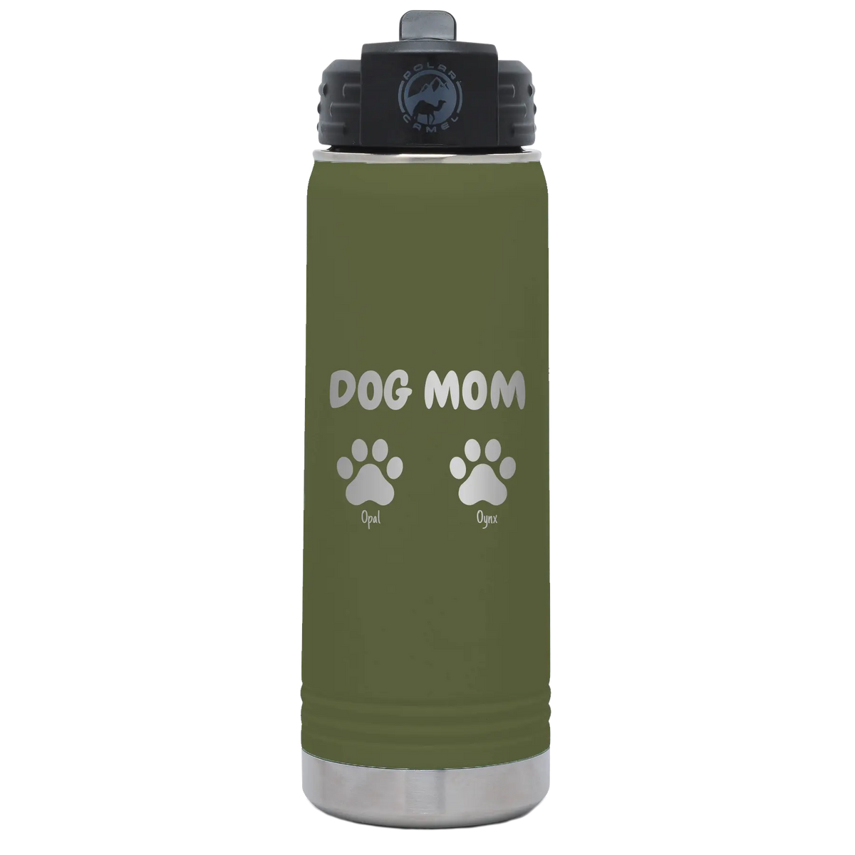 Personalized Cat Dog Mom Dad 2 paws 20 oz Water Bottle - Olive Green | Iconic Imprint