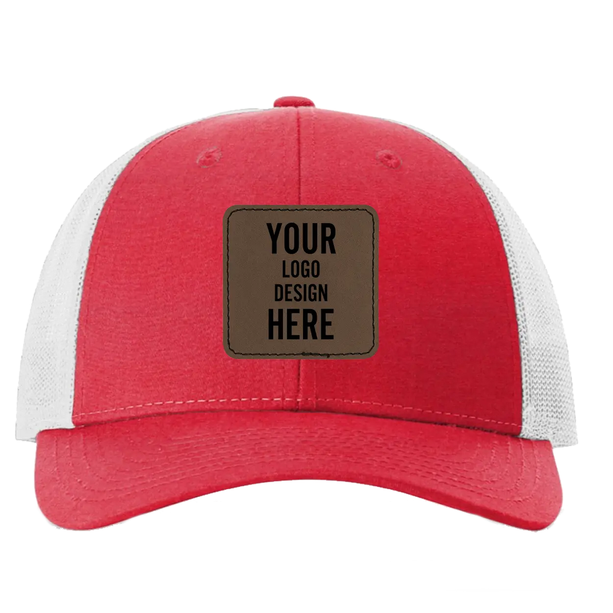 Richardson 115 Low Pro Trucker Hat - Red Heather Gray with Leatherette Patch - Square Stitch ...
