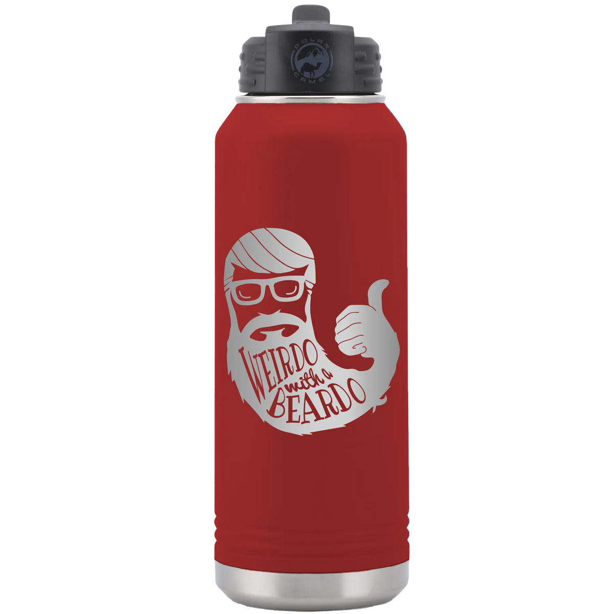 Personalized Weirdo with a Beardo 32 oz Water Bottle - Maroon | Iconic ...