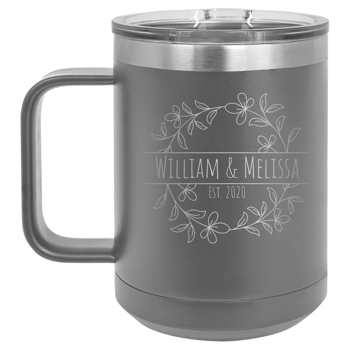 Personalized Names and est 15 oz Mug - Dark Gray | Iconic Imprint