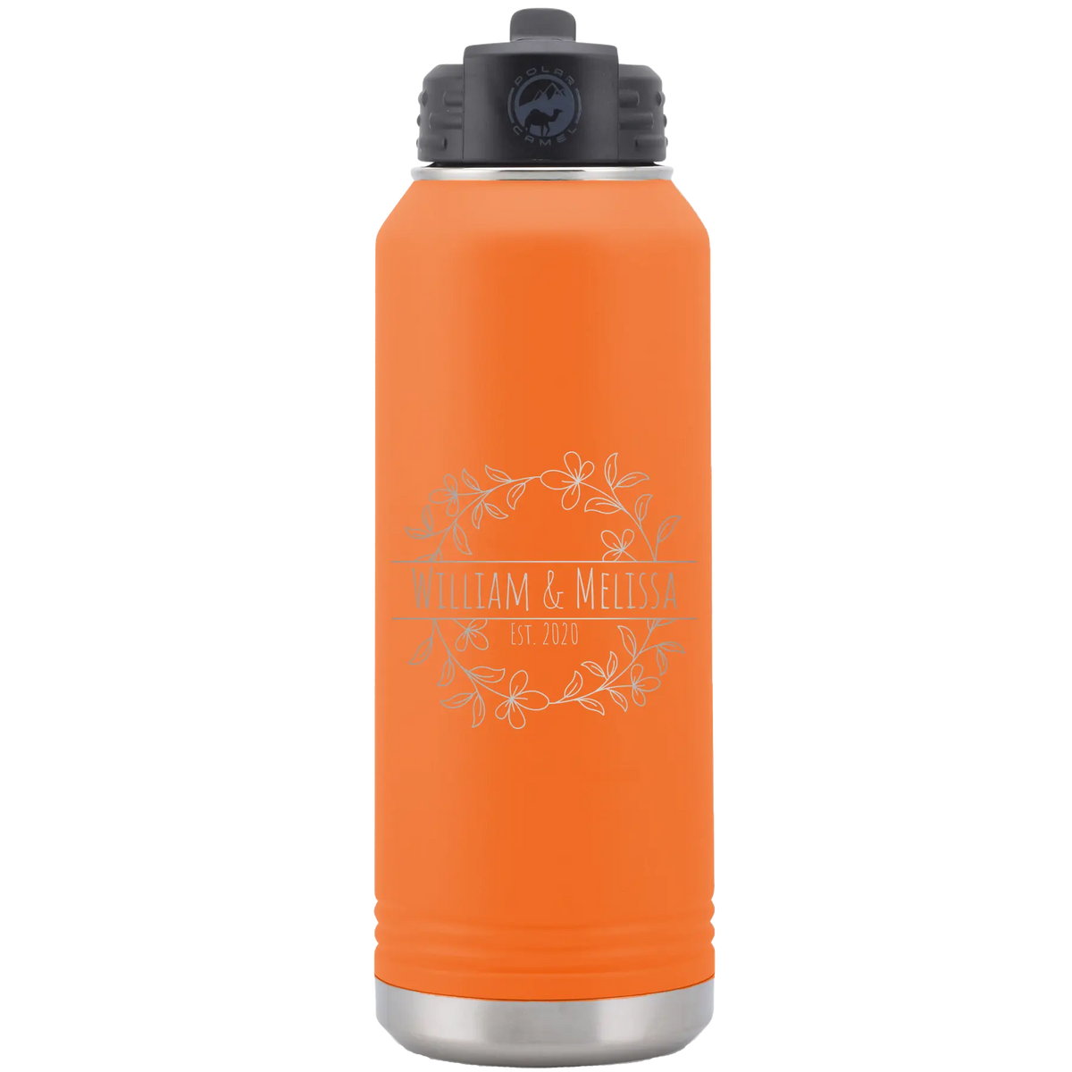 Personalized Names and est 32 oz Water Bottle - Orange | Iconic Imprint