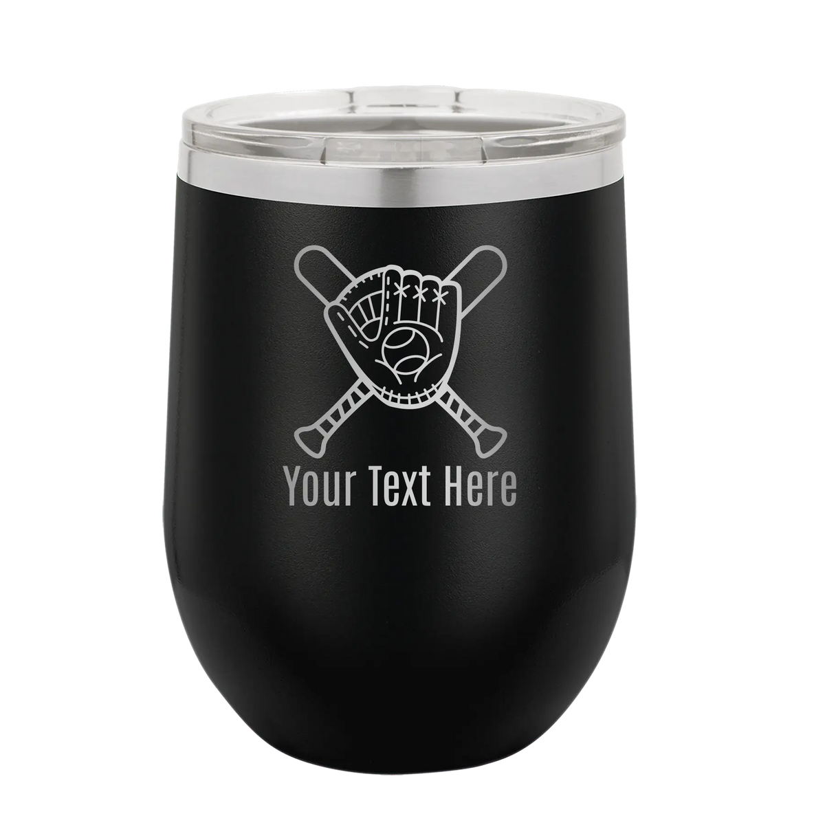 Personalized Baseball and Glove Wine Cup - Black | Iconic Imprint