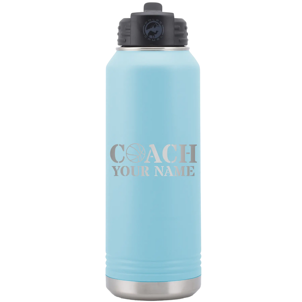 Personalized Coach Basketball 32 oz Water Bottle - Light Blue | Iconic ...