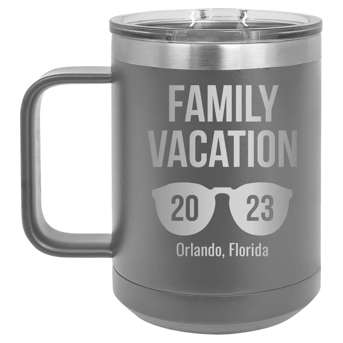 Personalized Family Vacation 15 oz Mug - Dark Gray | Iconic Imprint