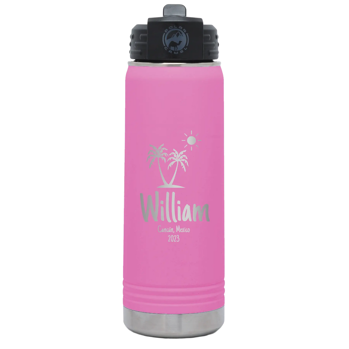Personalized Palm Trees 20 oz Water Bottle - Light Purple | Iconic Imprint