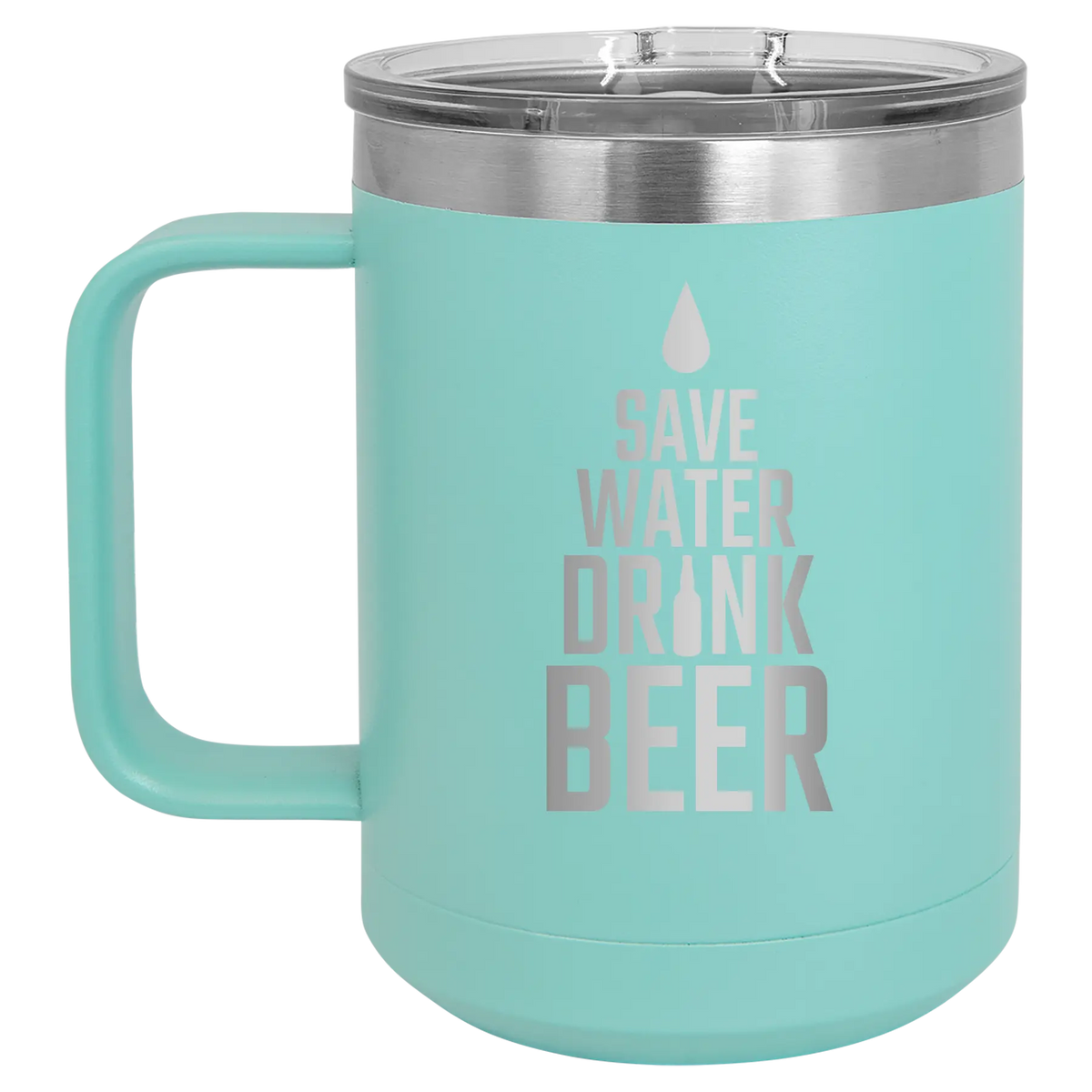 Personalized Save Water Drink Beer 15 oz Mug - Teal | Iconic Imprint