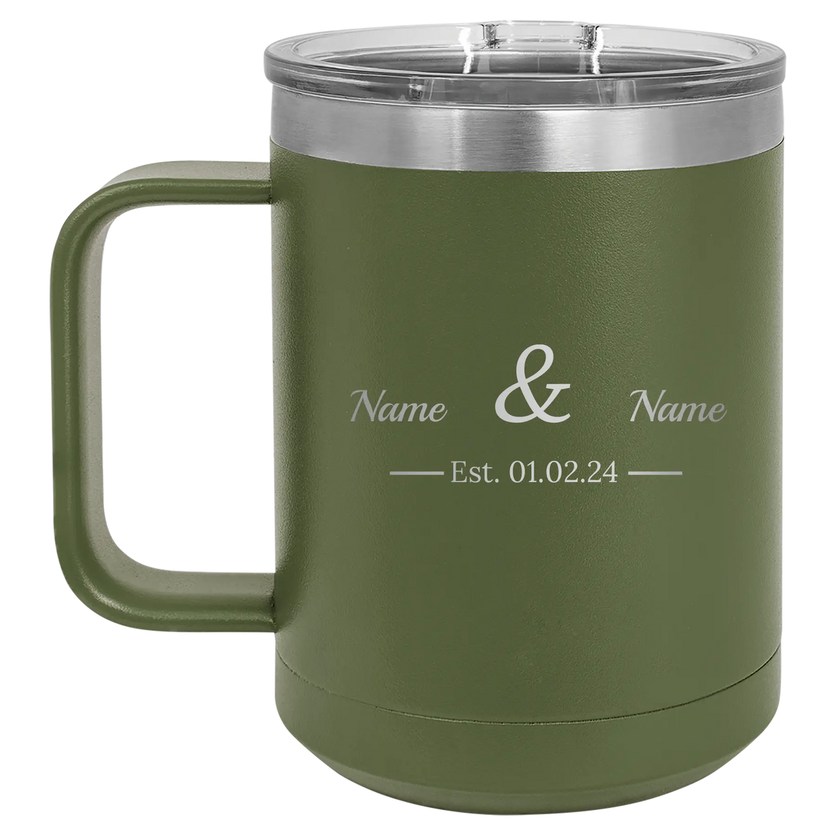 Personalized 2 Lines Name Anniversary 15 oz Mug - Olive Green | Iconic ...