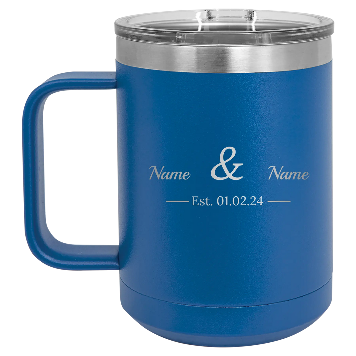 Personalized 2 Lines Name Anniversary 15 oz Mug - Royal Blue | Iconic ...