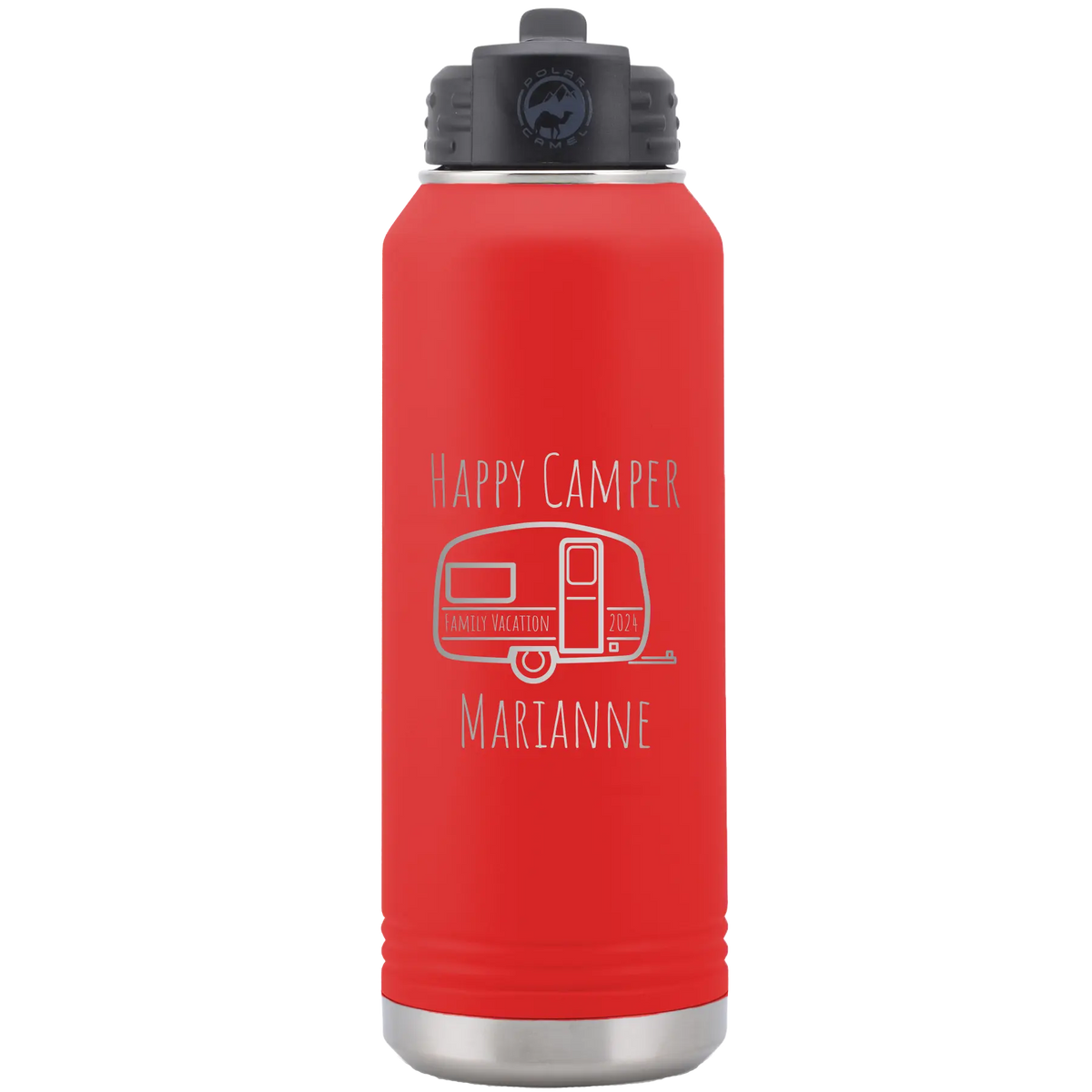 Personalized Happy Camper 32 oz Water Bottle - Red | Iconic Imprint