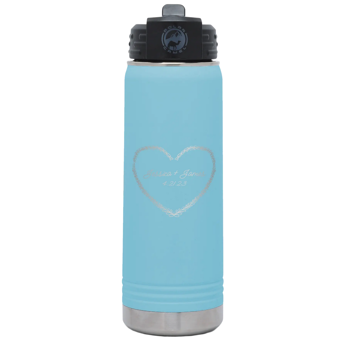 Personalized Heart Frame 20 oz Water Bottle - Light Blue | Iconic Imprint