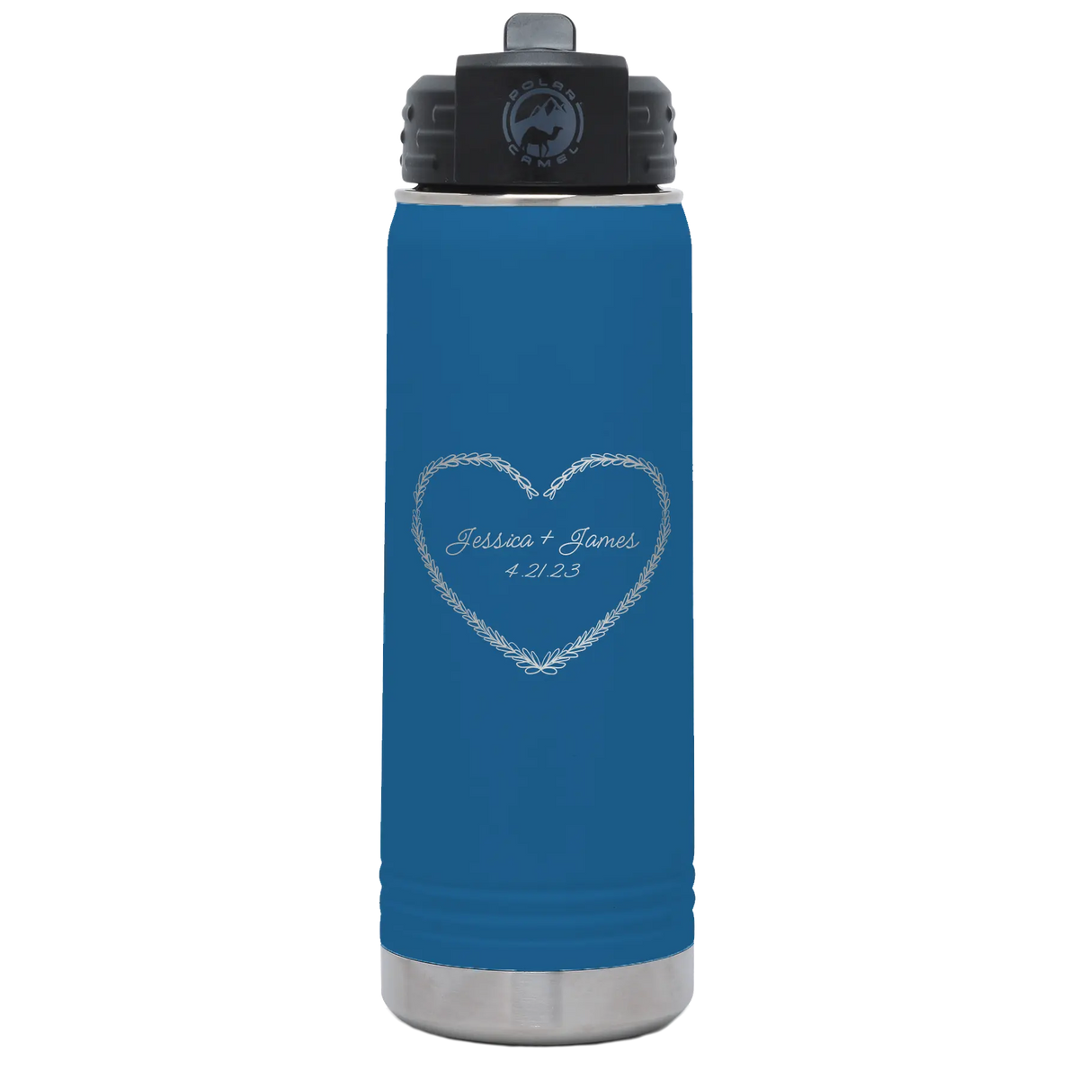 Personalized Heart Frame 20 oz Water Bottle - Royal Blue | Iconic Imprint