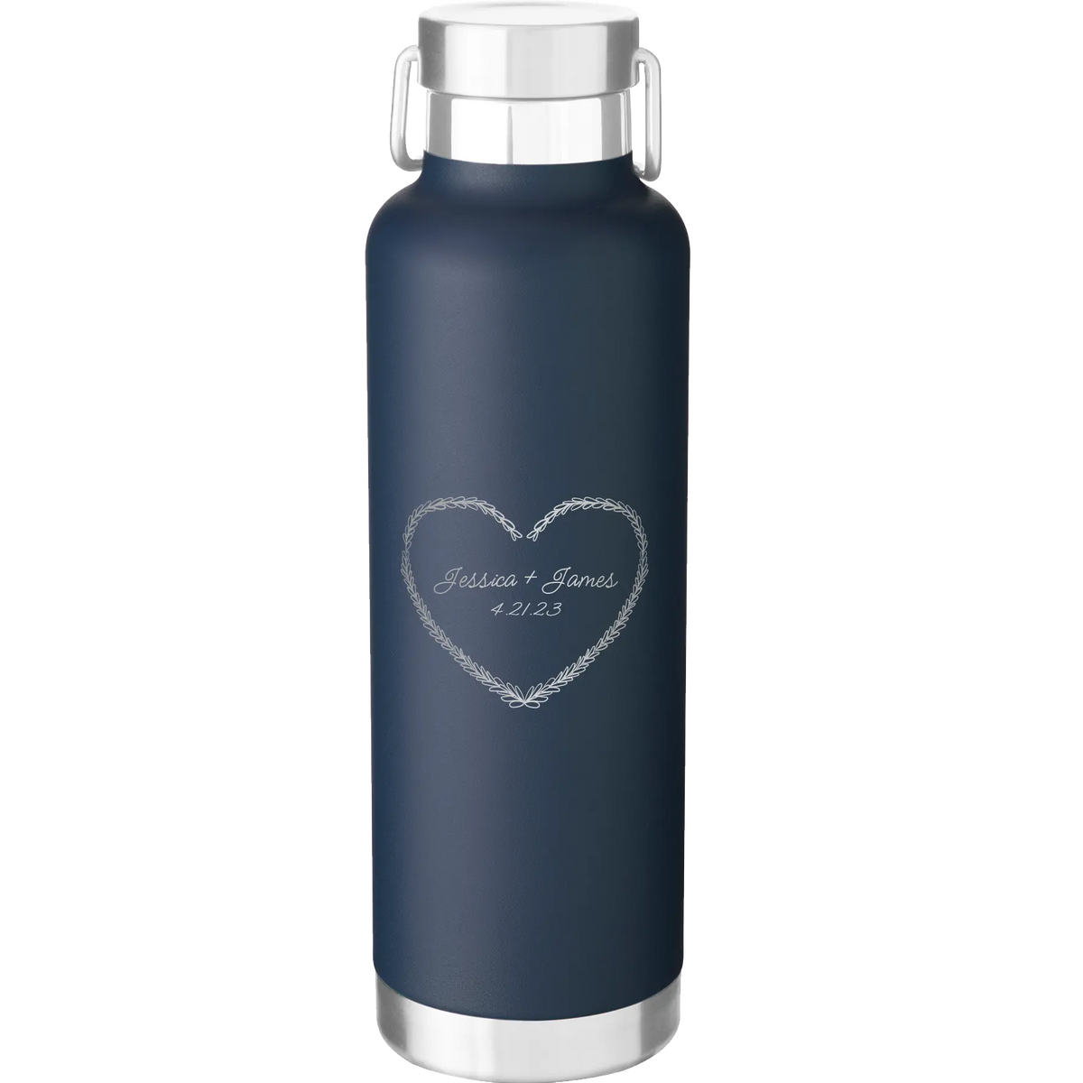 Personalized Heart Frame 24 oz Water Bottle - Navy | Iconic Imprint