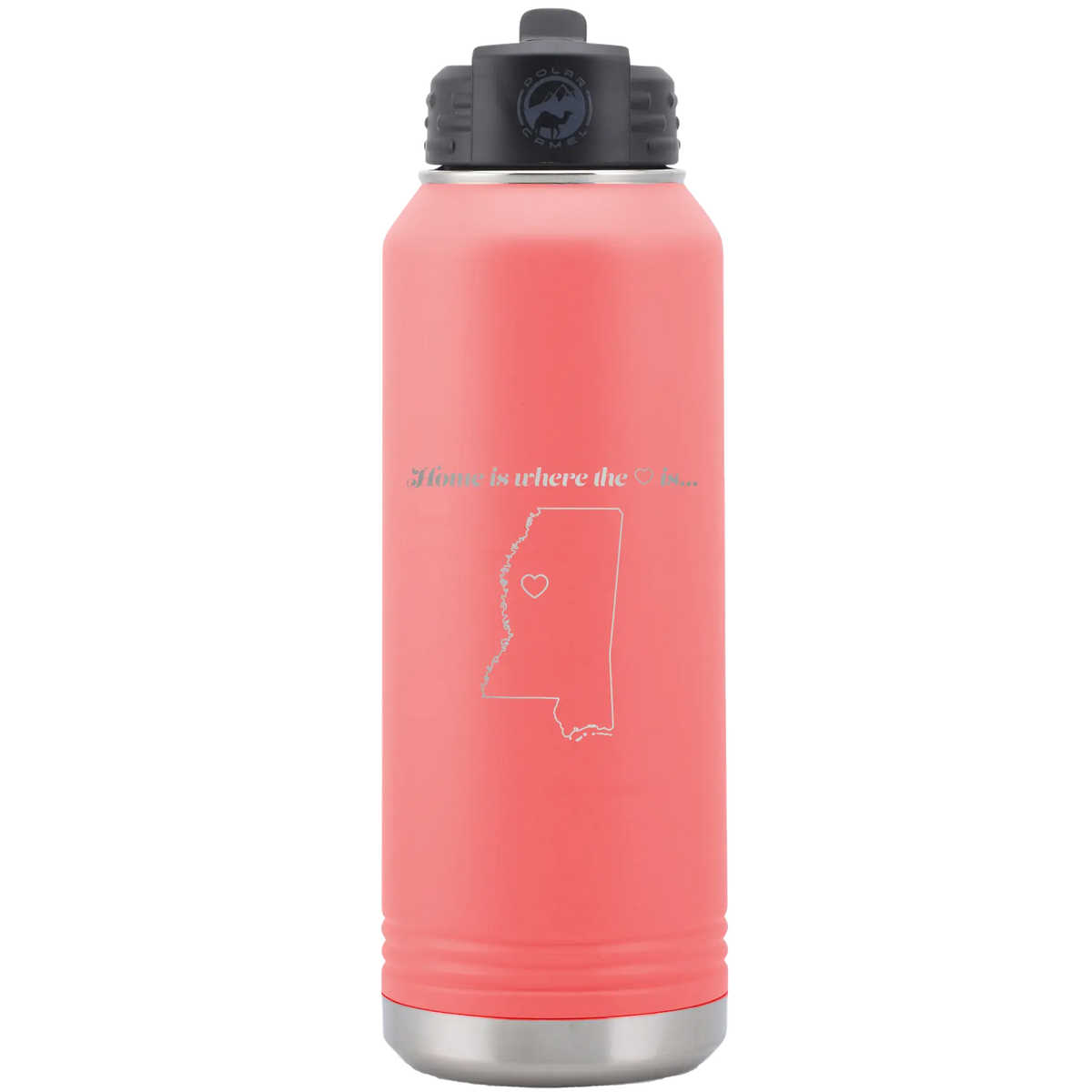 Personalized Mississippi Heart 32 oz Water Bottle - Coral | Iconic Imprint