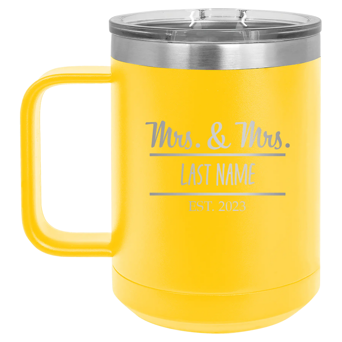 Personalized Mrs and Mrs 15 oz Mug - Yellow | Iconic Imprint