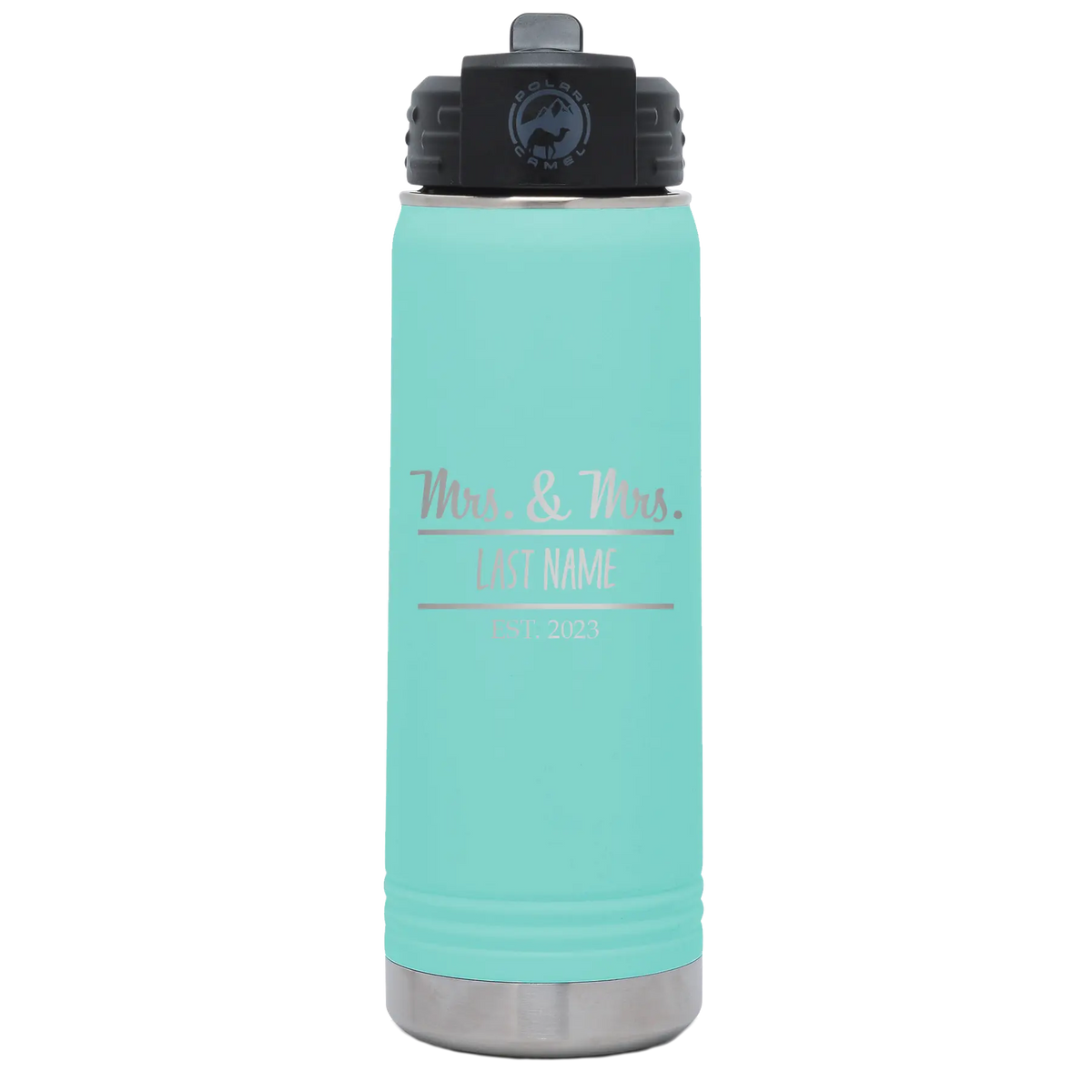 Personalized Mrs and Mrs 20 oz Water Bottle - Teal | Iconic Imprint
