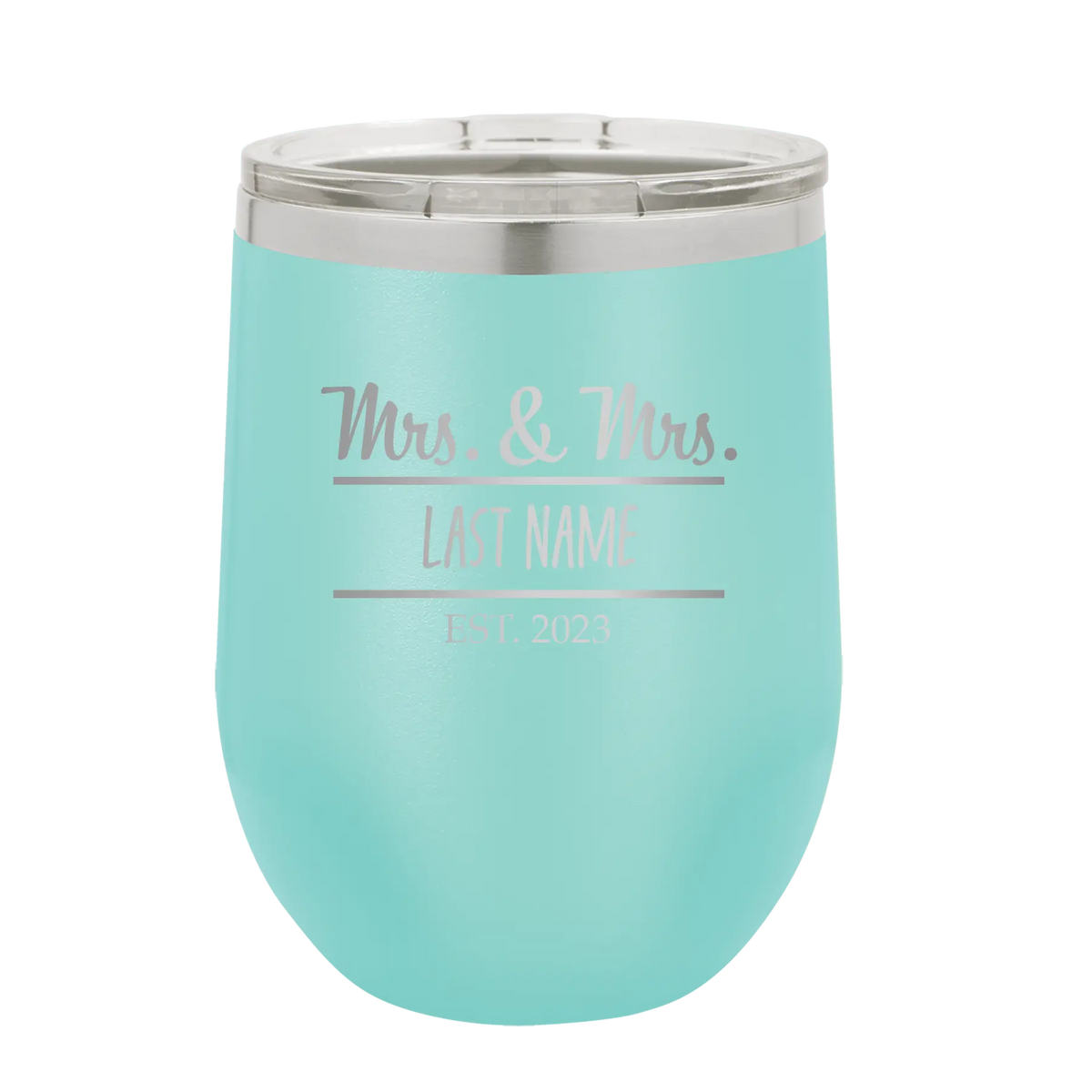 Personalized Mrs and Mrs Wine Cup - Teal | Iconic Imprint