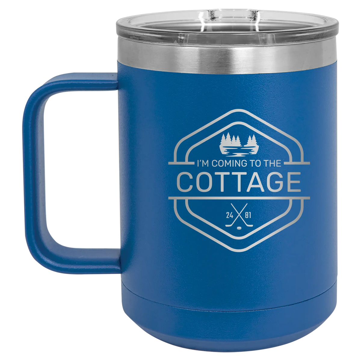 Personalized I'm Coming to the Cottage (Trees) 15 oz Mug - Royal Blue ...