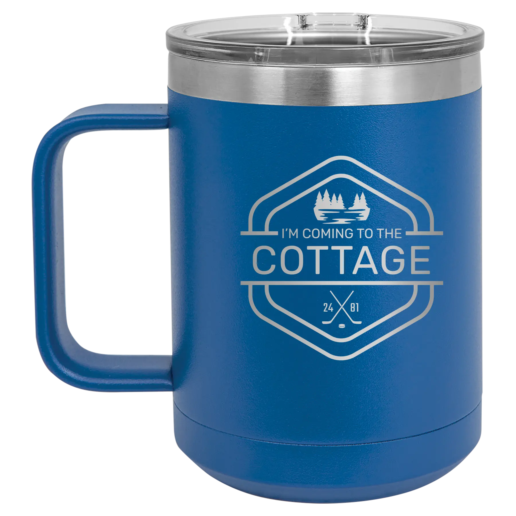 Personalized I'm Coming to the Cottage (Trees) 15 oz Mug - Royal Blue ...