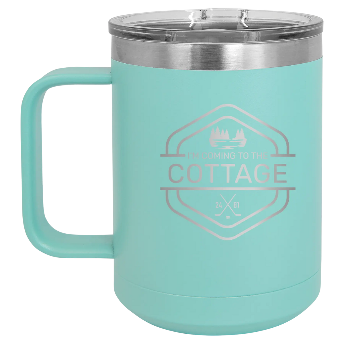 Personalized I'm Coming to the Cottage (Trees) 15 oz Mug - Teal ...