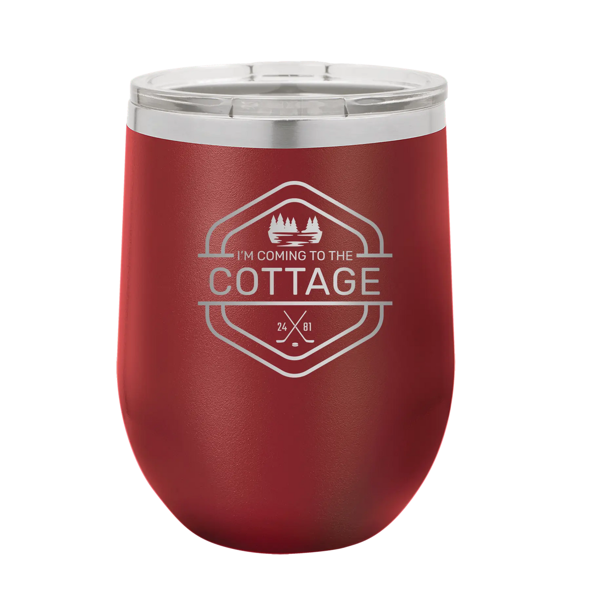 Personalized I'm Coming to the Cottage (Trees) Wine Cup - Maroon ...