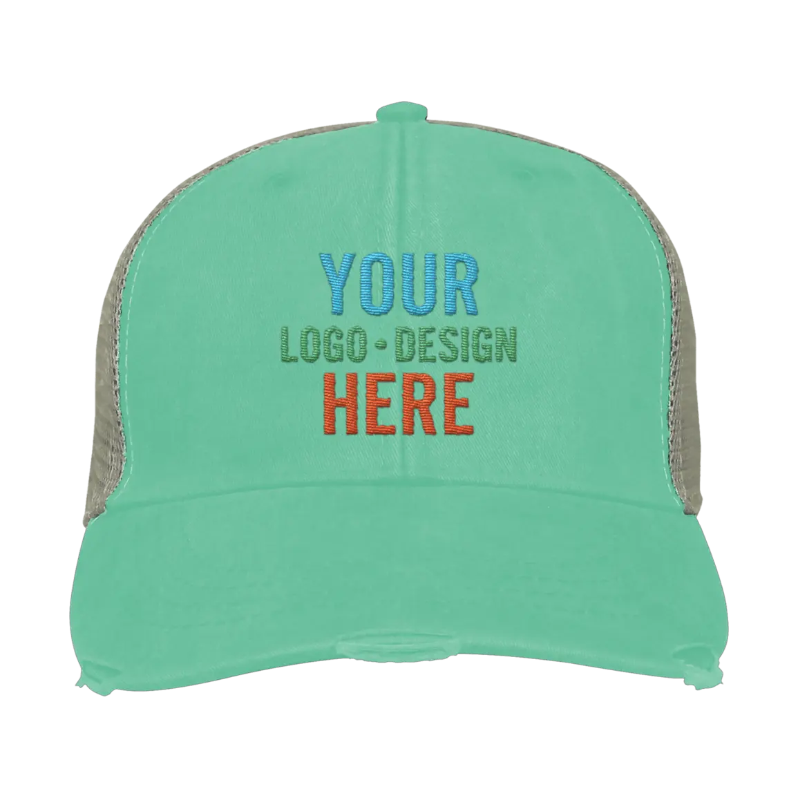 Embroidered Adam's Ollie Distressed Trucker Hat - Seafoam | Iconic Imprint