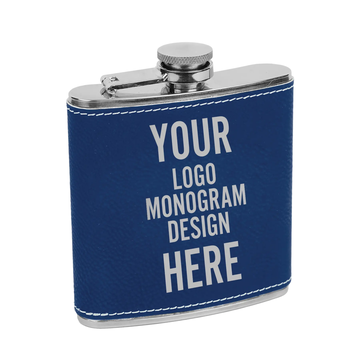 Personalized Leatherette Stainless Steel Flask 6 oz - Blue Silver ...