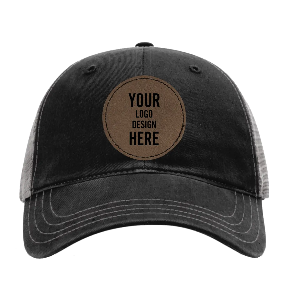 Richardson 111 Unstructured Trucker Hat - Black with Leatherette Patch ...