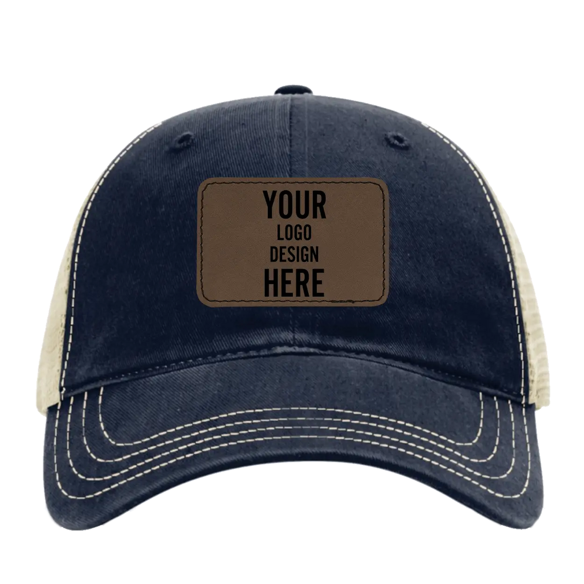 Richardson 111 Unstructured Trucker Hat - Navy Khaki with Leatherette ...