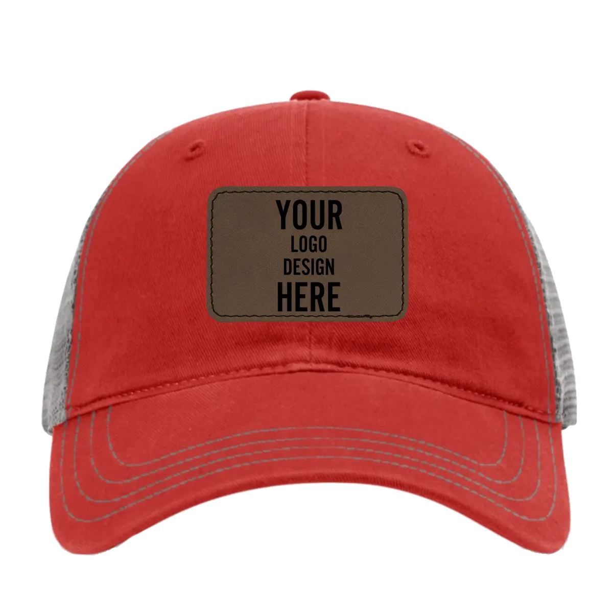 Richardson 111 Unstructured Trucker Hat - Red with Leatherette Patch ...